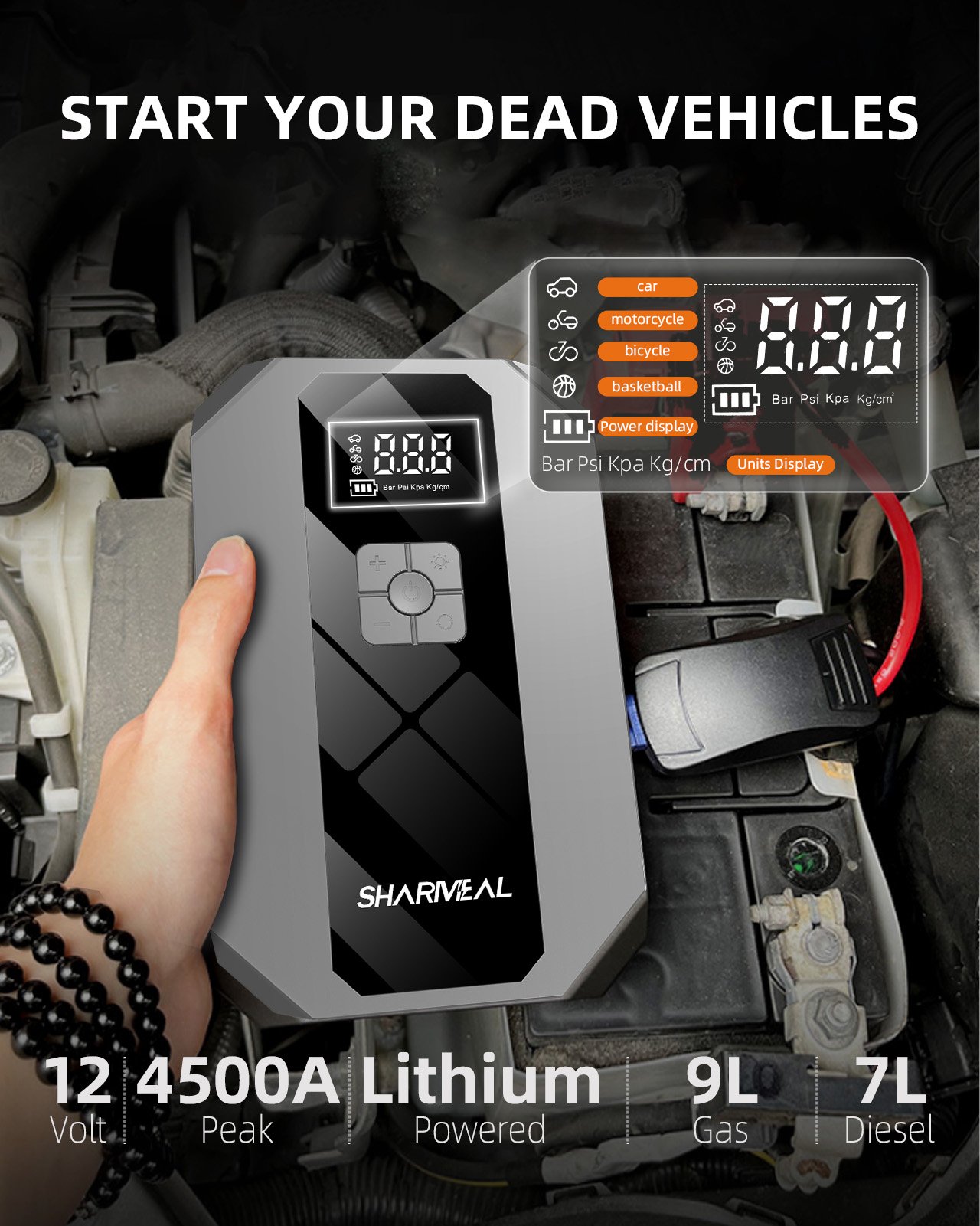 Emergency Tool Multi-function Battery Portable 12V Car Jump Starter ...